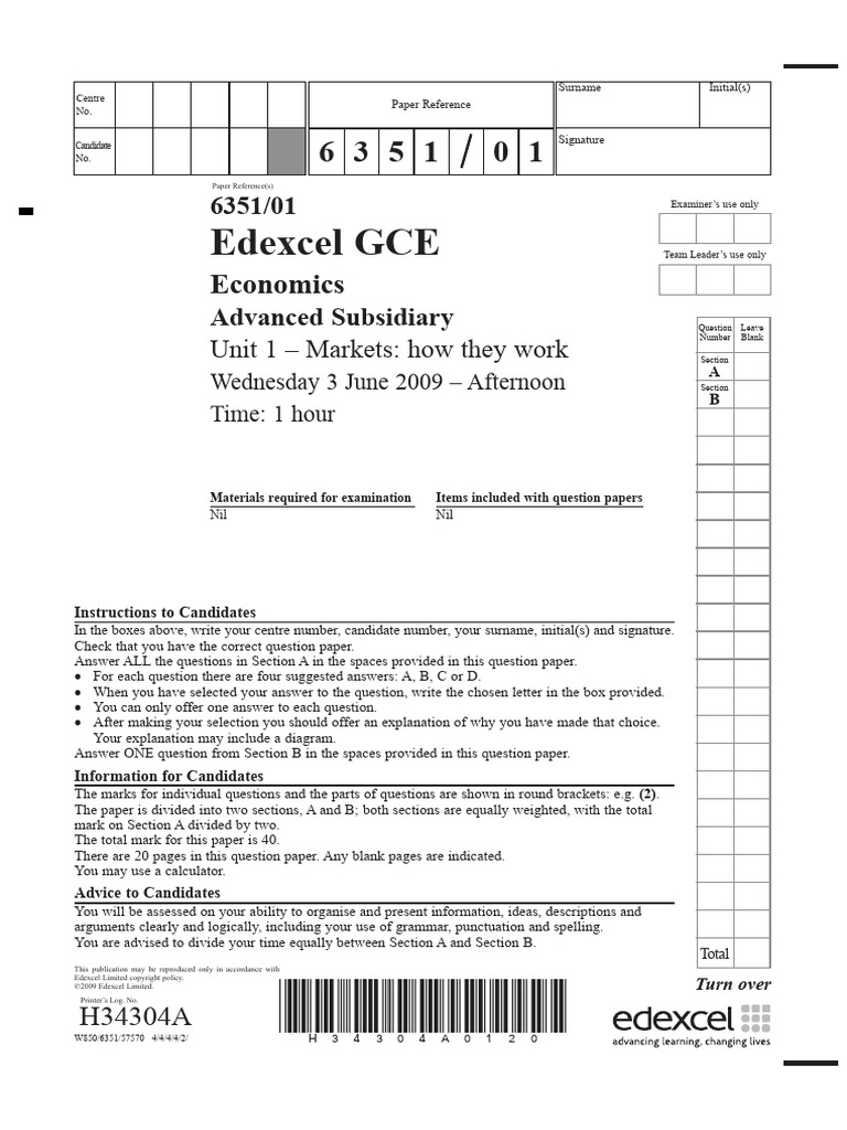 Economics Unit 1 Old June 2009 | PDF | Elasticity (Economics) | Economies