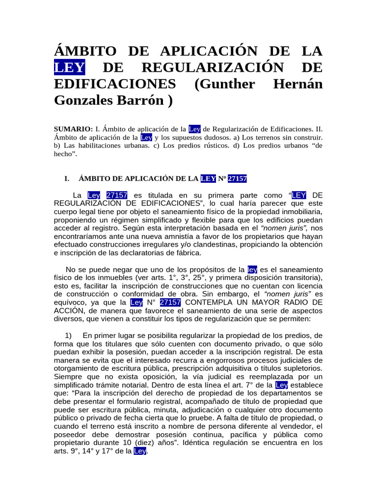 Ámbito de Aplicación de La Ley de Regularización de Edificaciones | PDF | Propiedad | Regulación