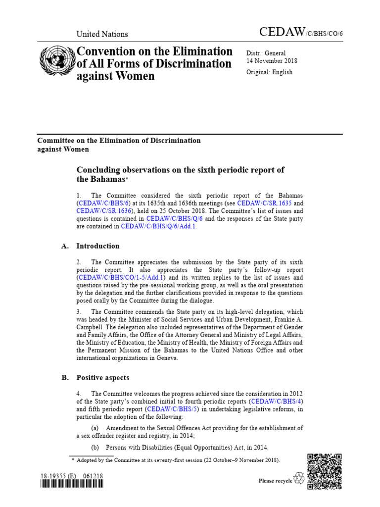 Cedaw c Bhs Co 6-En (1) | PDF | Human Trafficking | Asylum Seeker