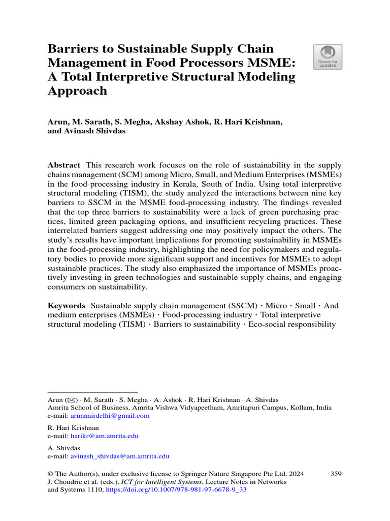 Barriers to SSCM in Food MSMEs | PDF | Sustainability | Supply Chain