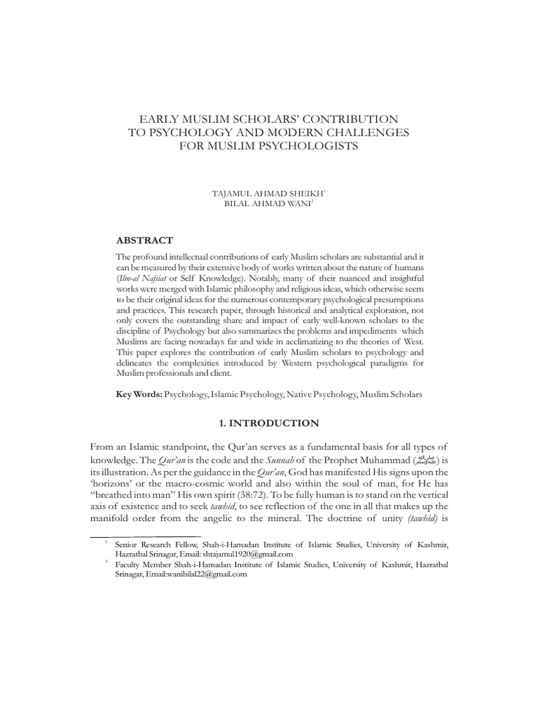 Early Islamic Psychologists | PDF | Psychology