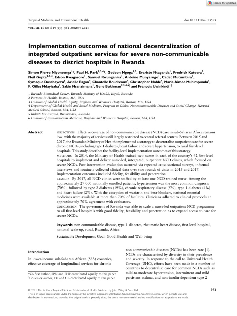 Tropical Med Int Health - 2021 - Niyonsenga - Implementation Outcomes of National ...