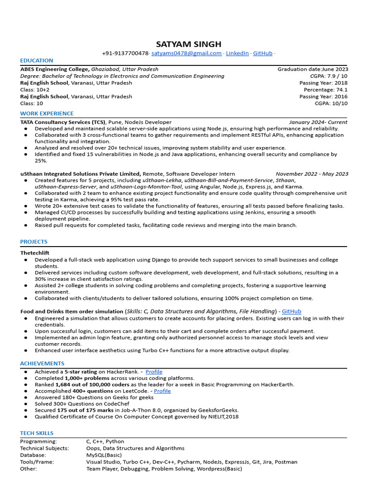 Satyam Singh (2023) | PDF | Computer Programming | Information Technology Management