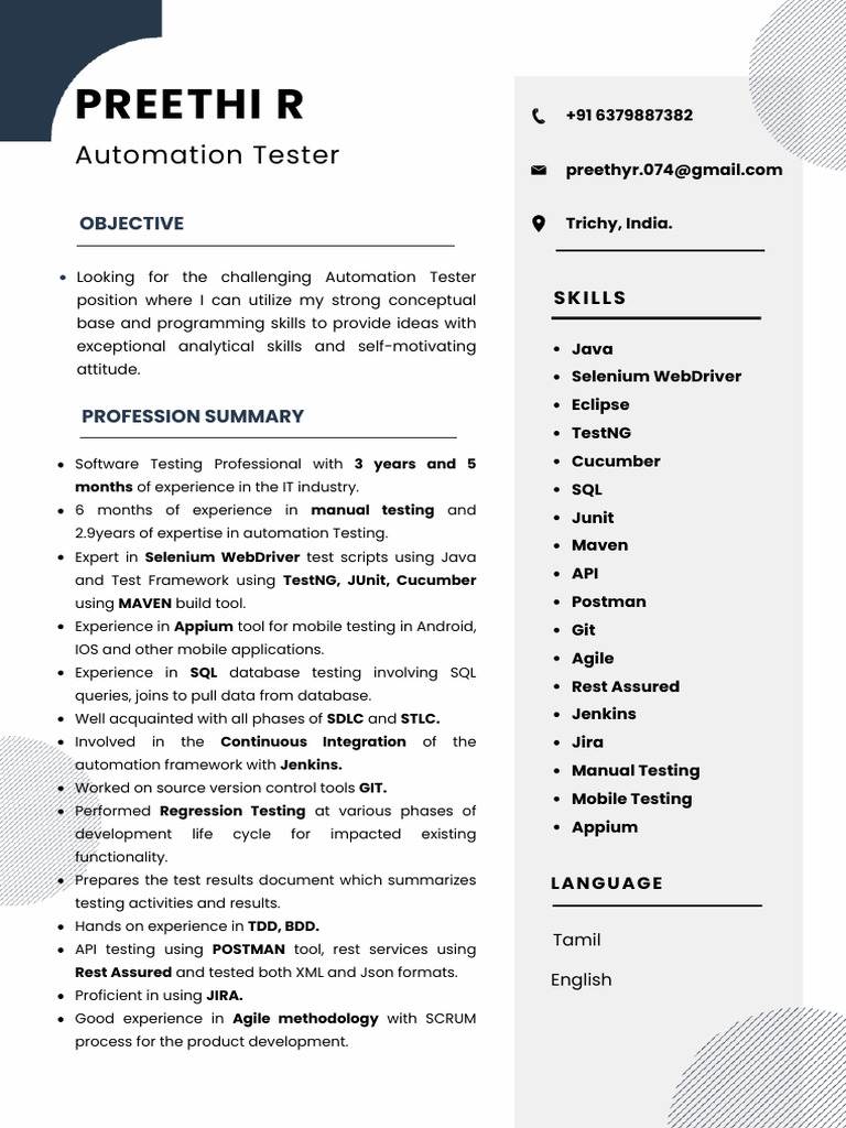 Preethi Resume | PDF | Selenium (Software) | Software Engineering