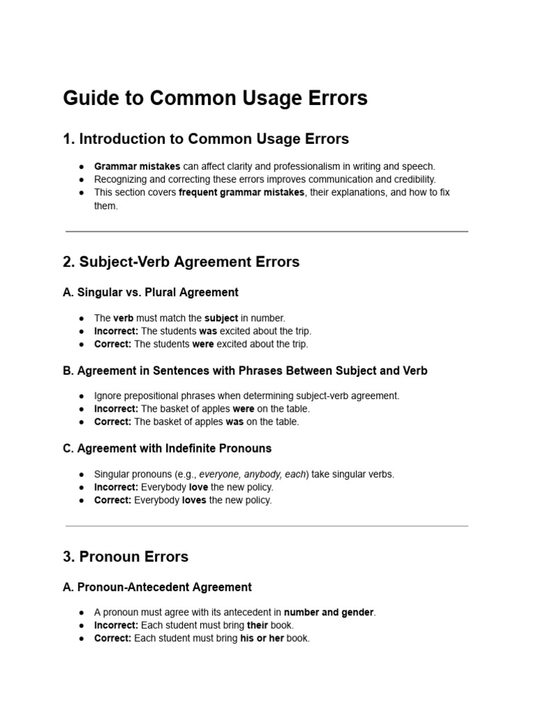 Guide to Common Usage Errors | PDF | Pronoun | Grammatical Number