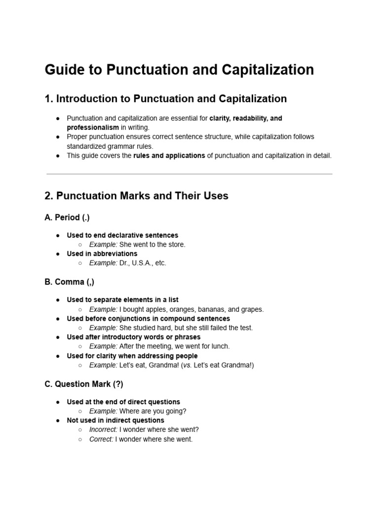 Guide To Punctuation and Capitalization | PDF | Punctuation | Quotation ...