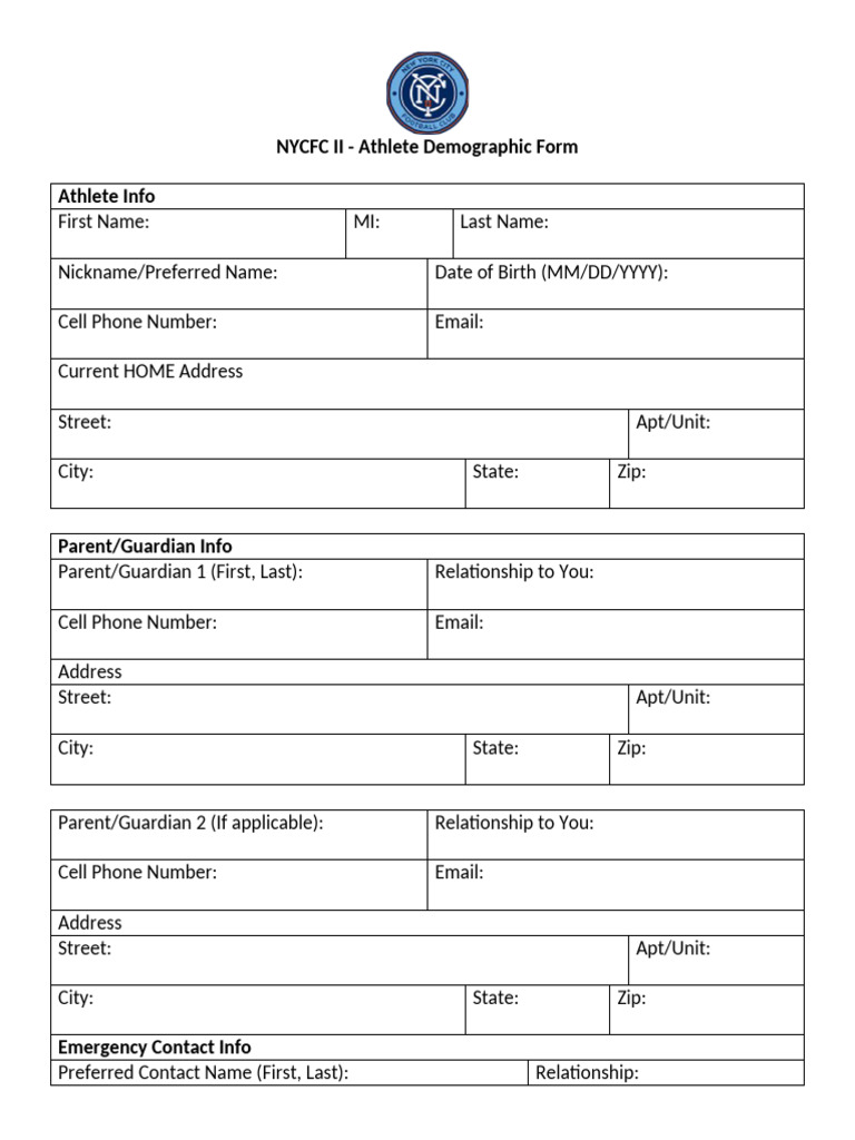 NYCFC Demographic Form | PDF