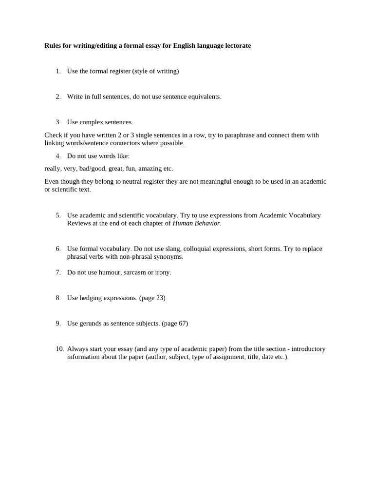 Formal Essay Writing Guidelines | PDF