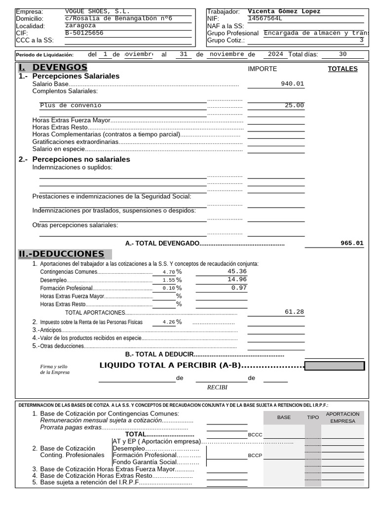Modelo Nómina Excel (3) | PDF | Salario | Las condiciones de trabajo