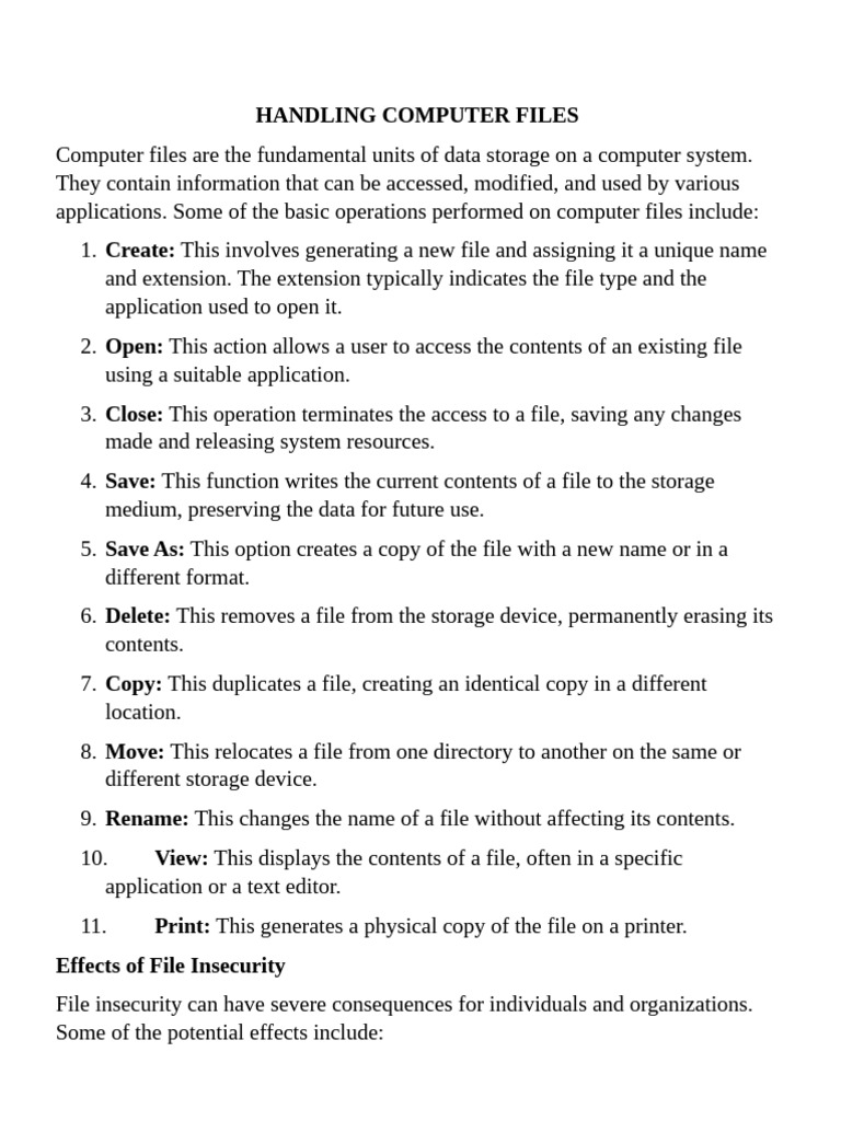 Handling Computer Files g11 Ict 1 | PDF | Computer File | Security