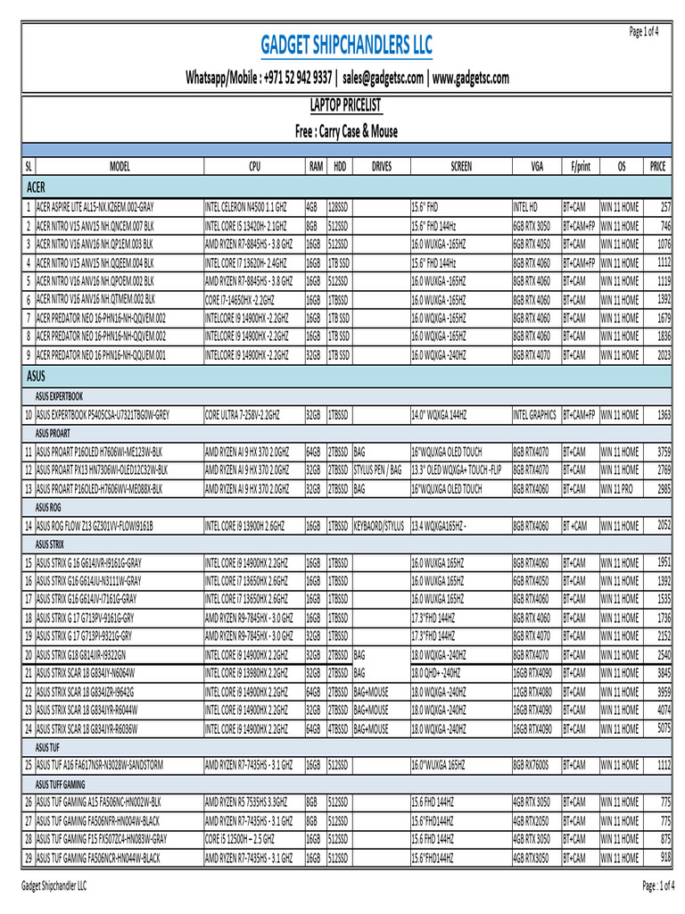 Acer & Asus Laptop Price List 2023 | PDF | Personal Computers | X86 ...