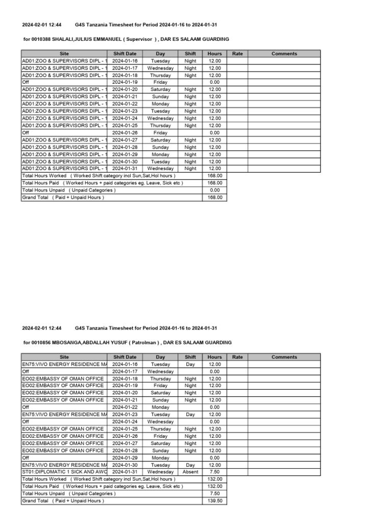 Shalali Timesheet | PDF | Tanzania