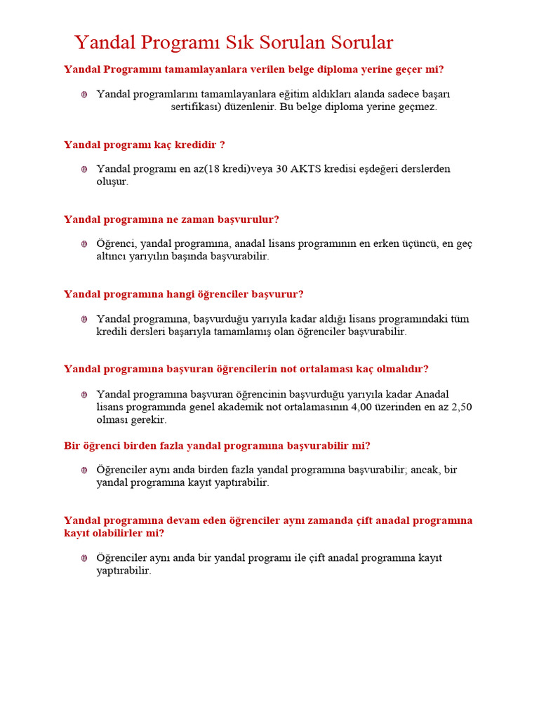 S.S.S. Yandal Programı Sık Sorulan Sorular | PDF
