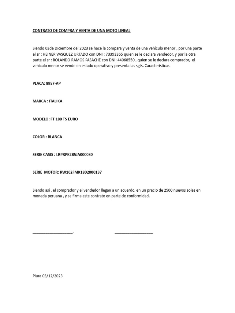 Modelo Compra Venta Moto PDF | PDF