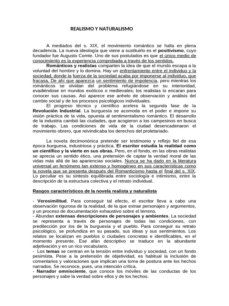 Literatura Realista y Naturalista | PDF | Realismo literario | Novelas
