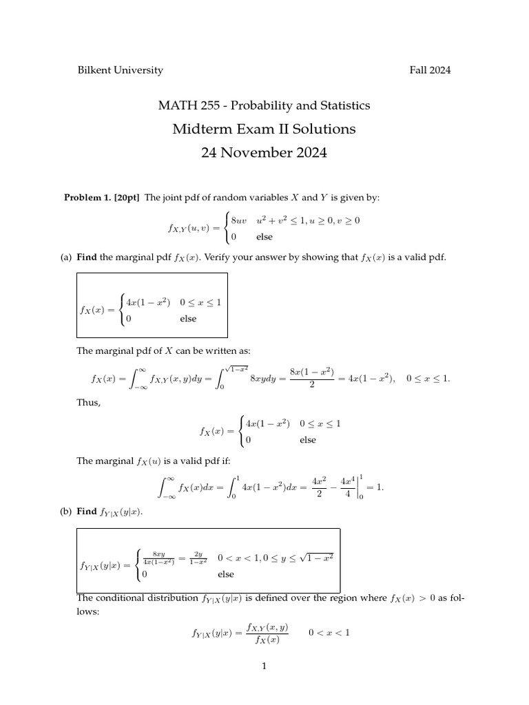 Probability and Statistics Midterm Solutions | PDF | Mathematics ...
