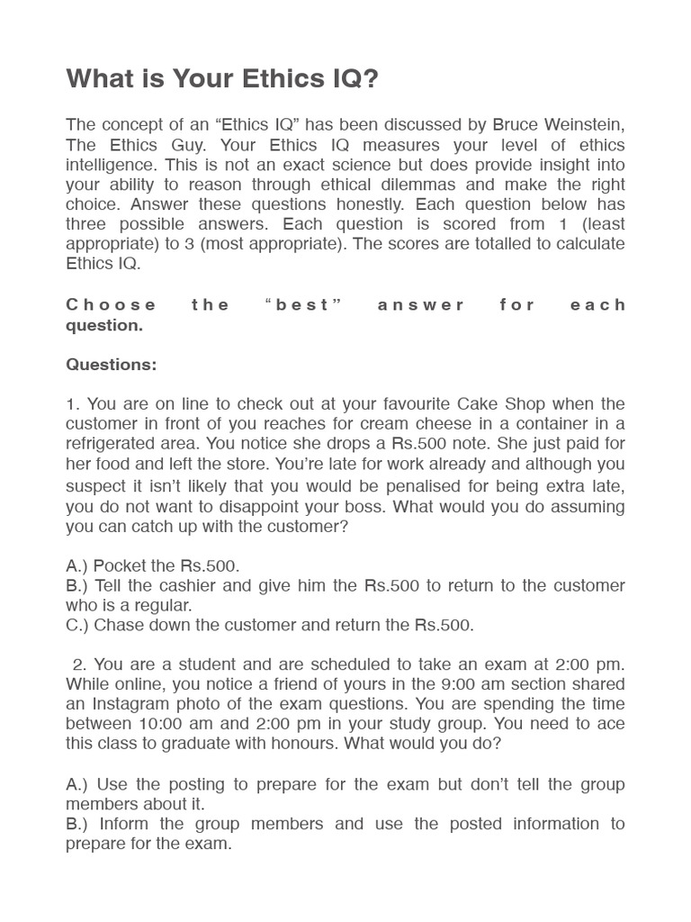 Assess Your Ethics IQ with Scenarios | PDF | Intelligence Quotient