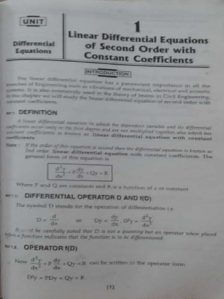 Second Order Linear Differential Equations | PDF | Equations | Ordinary ...