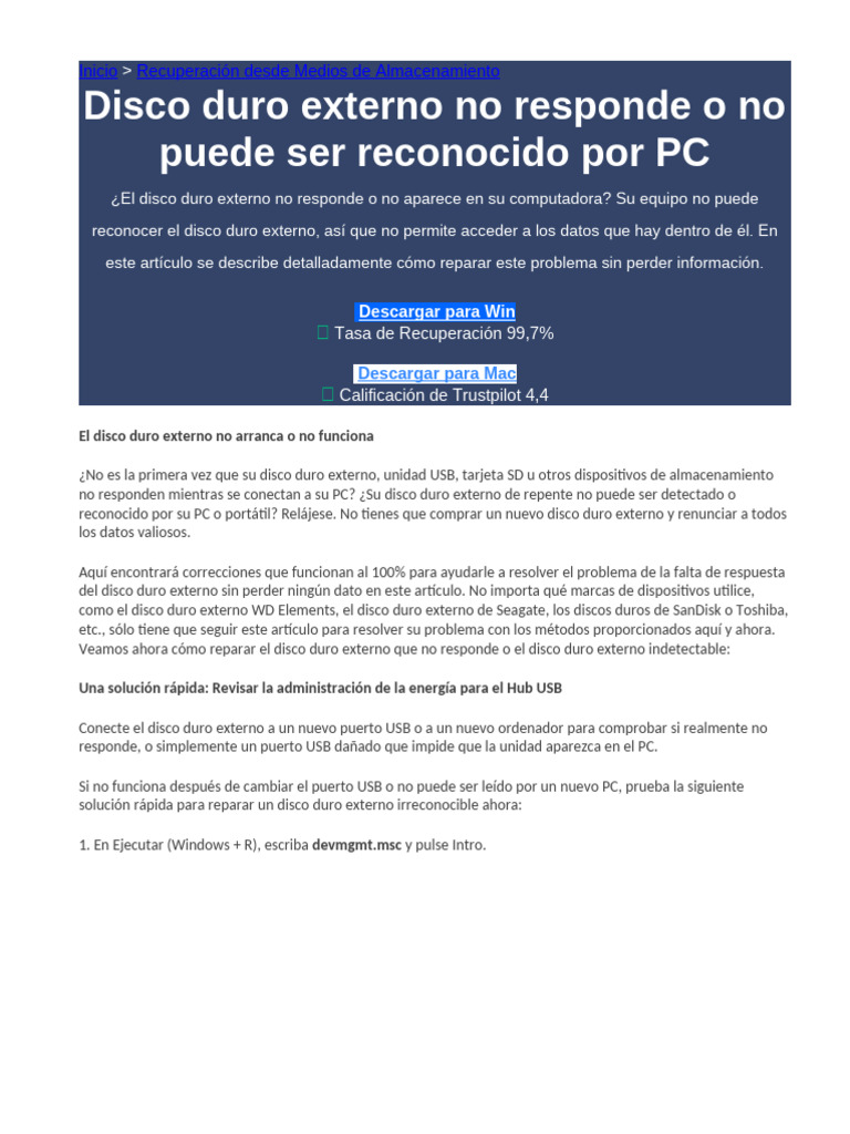Cómo reparar disco duro externo indetectable | PDF | Disco duro | USB