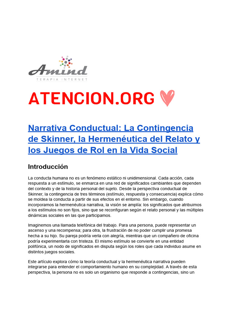 Narrativa Conductual - La Contingencia de Skinner, La Hermenéutica Del ...