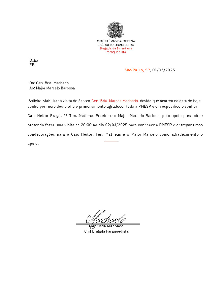 Visita e Condecorações do Exército à PMESP | PDF
