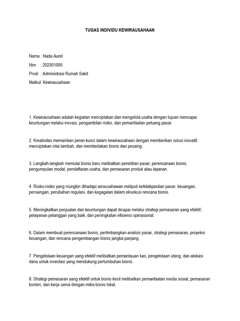 TUGAS INDIVIDU KEWIRAUSAHAAN Nadaaurel-Compressed | PDF