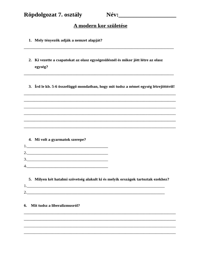 7. oszt. röpi A modern kor születése | PDF