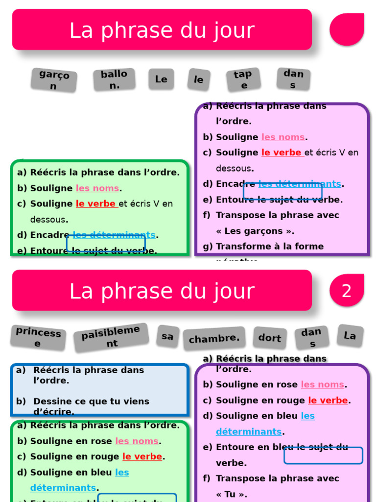 Phrase du jour : Exercices de grammaire | PDF | Sujet (Grammaire) | Phrase