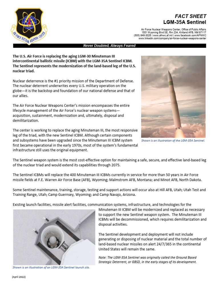 LGM-35A Sentinel ICBM Overview | PDF | Intercontinental Ballistic Missile | Warfare