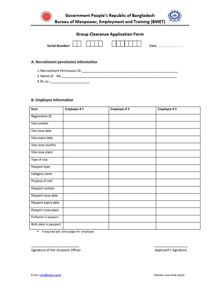 Group Clerance Form | PDF