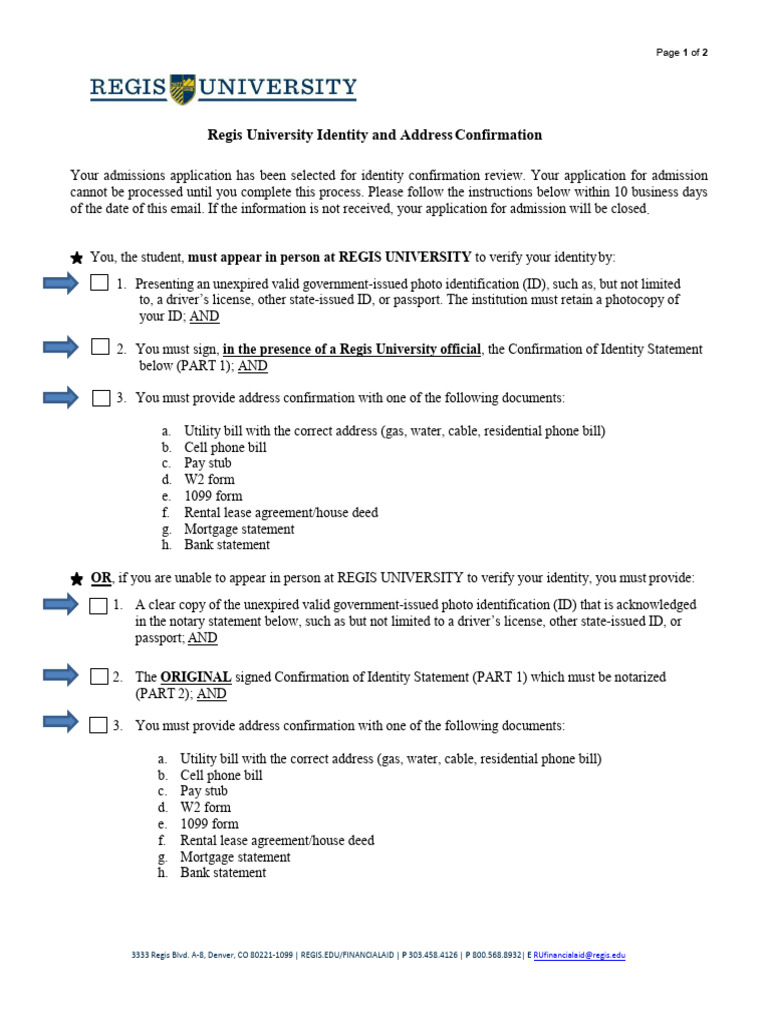 Identity and Address Confirmation Form Admissions | PDF | Identity ...
