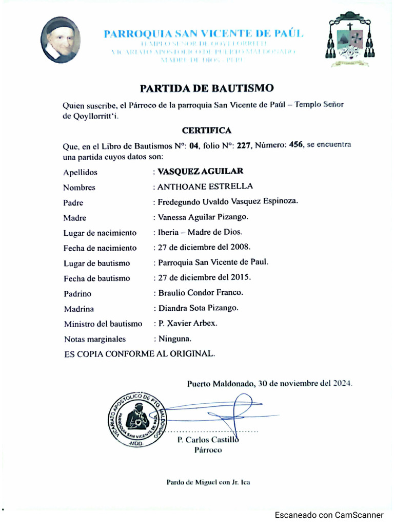 Partida de Bautismo | PDF