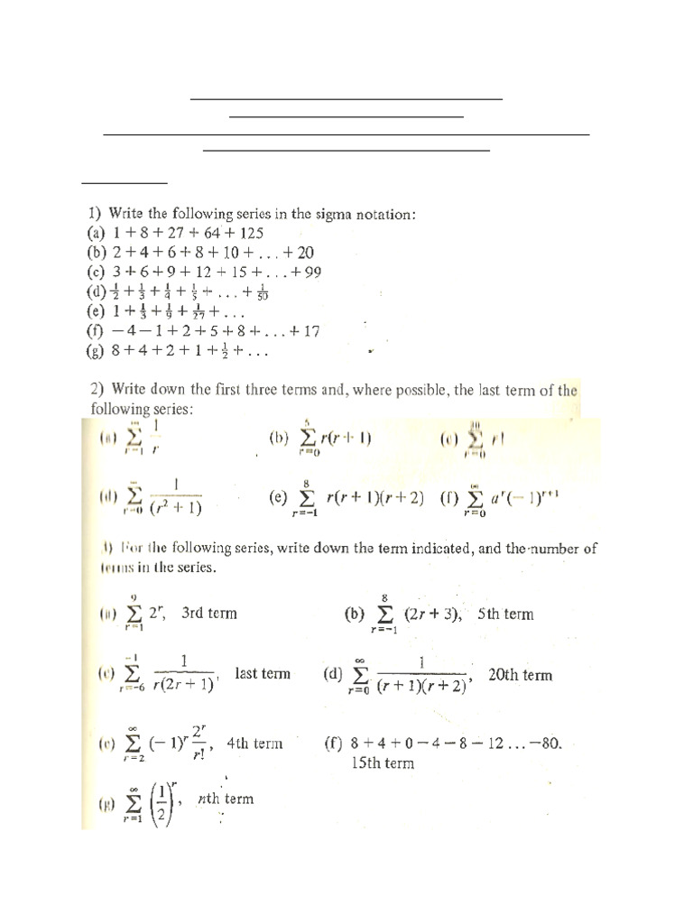 Series and Sequences Worksheet | PDF