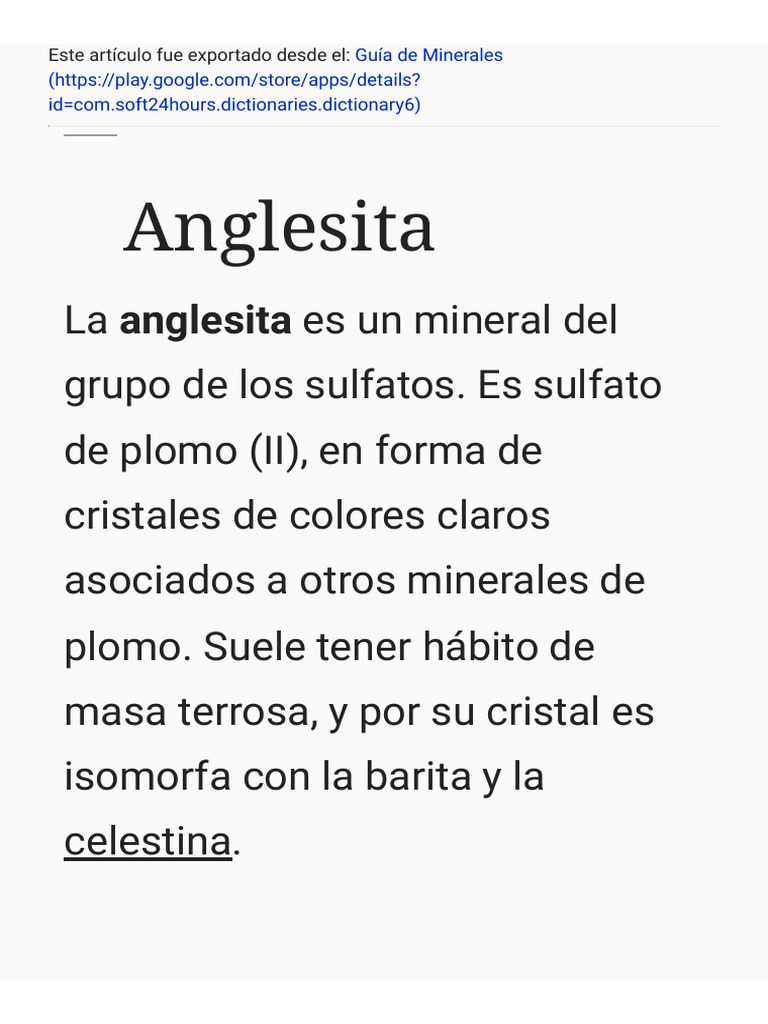 Características de la Anglesita | PDF | Minerales | Sustancias químicas