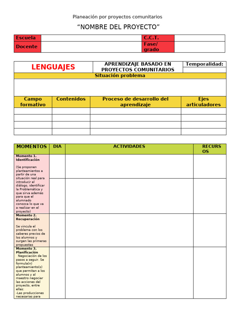 Planeación Por Proyectos COMUNITARIOS | PDF | Planificación | Aprendizaje