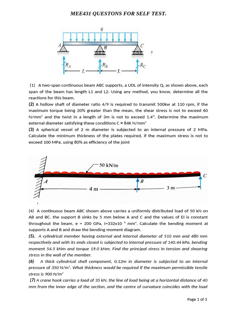 MEE 431 self test | PDF | Stress (Mechanics) | Creep (Deformation) MEE 431 self test | PDF | Stress (Mechanics) | Creep (Deformation)