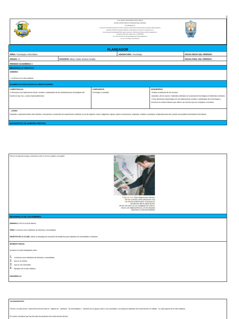 11°planeación Tecnol - M - J - G Sem 4 | PDF | Aprendizaje