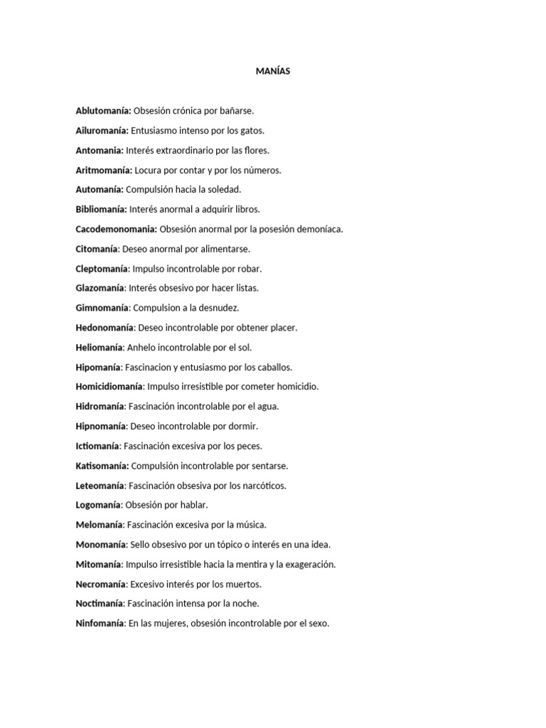 Manías, Fobias y Síndromes Neonatales | PDF | Enfermedades y trastornos ...