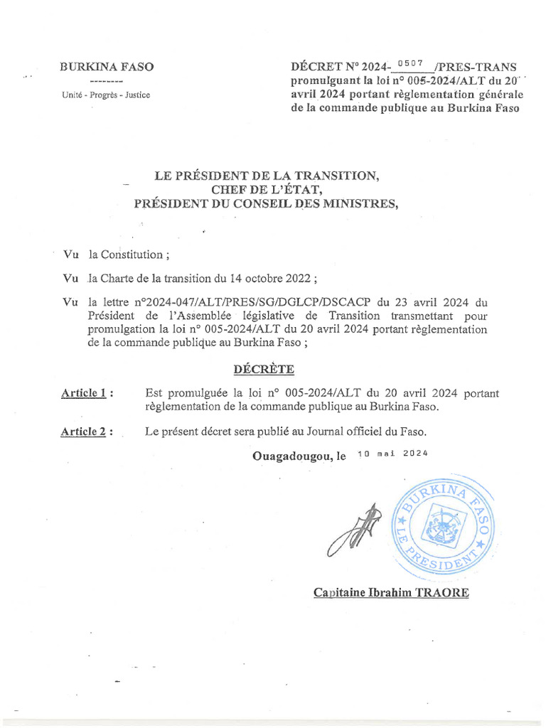 2024 Loi 005 2024 ALT 20 04 2024 Reglementation CP | PDF