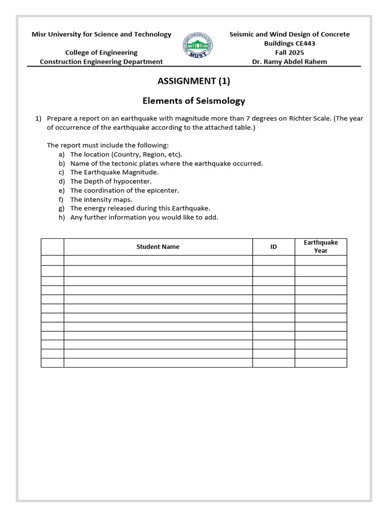 Seismic Report Assignment Guidelines | PDF