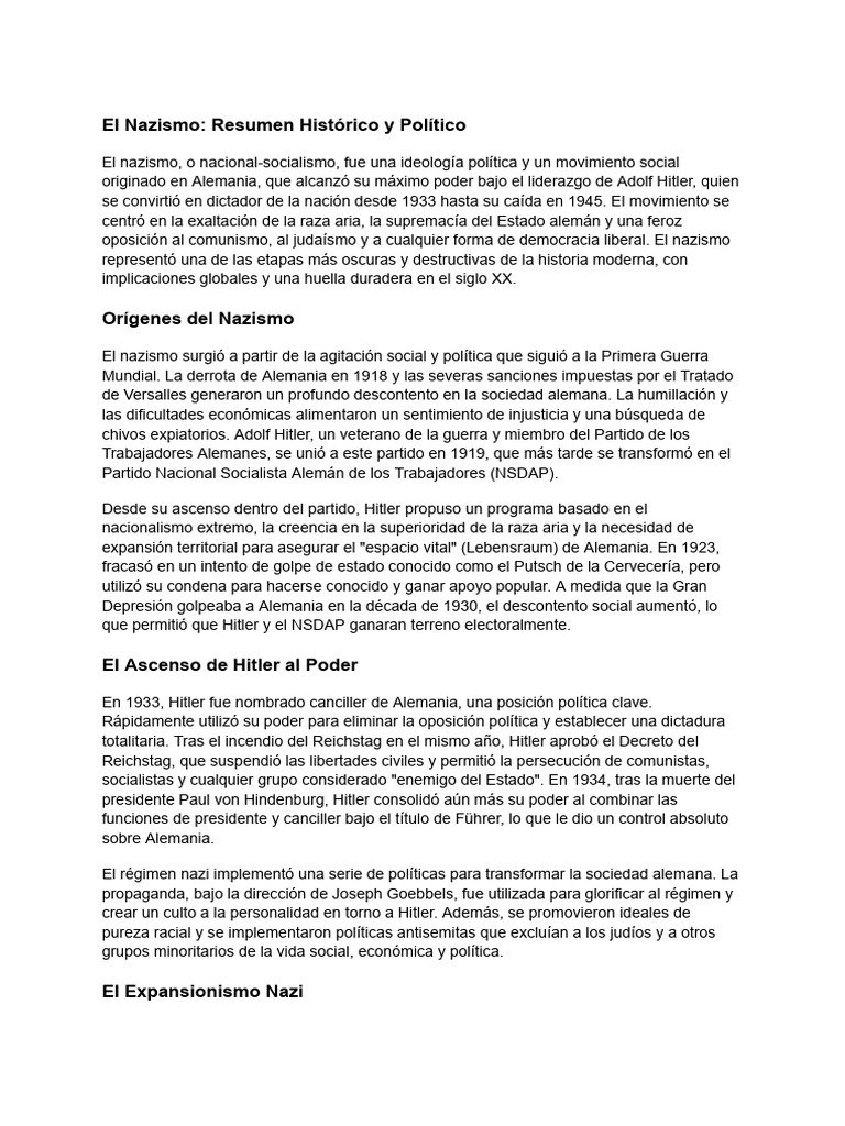 Nazismo: Historia y Consecuencias | PDF | Alemania nazi | Adolf Hitler