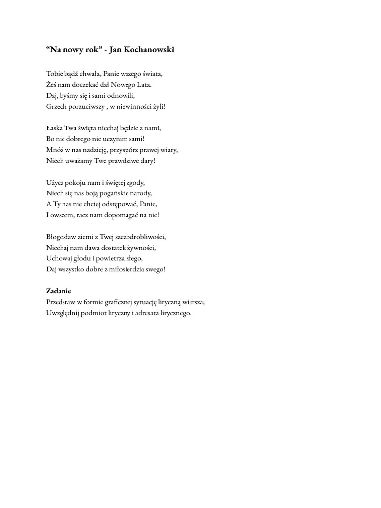 "Na Nowy Rok" - Jan Kochanowski | PDF