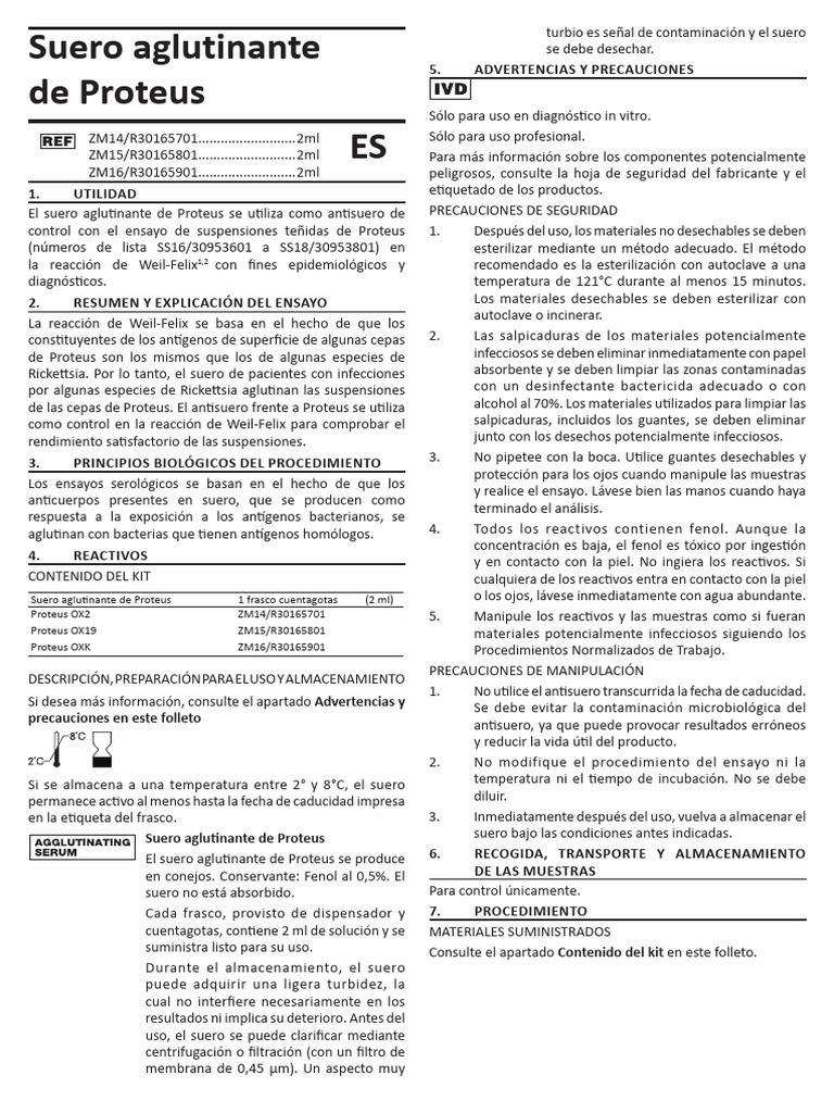 Suero Aglutinante de Proteus 1 Frasco Cuentagotas (2 ML) Proteus OX2 ...