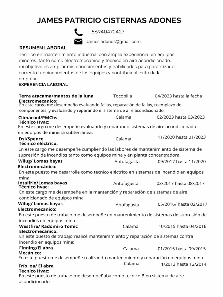 CV. James Cisternas - 1 | PDF
