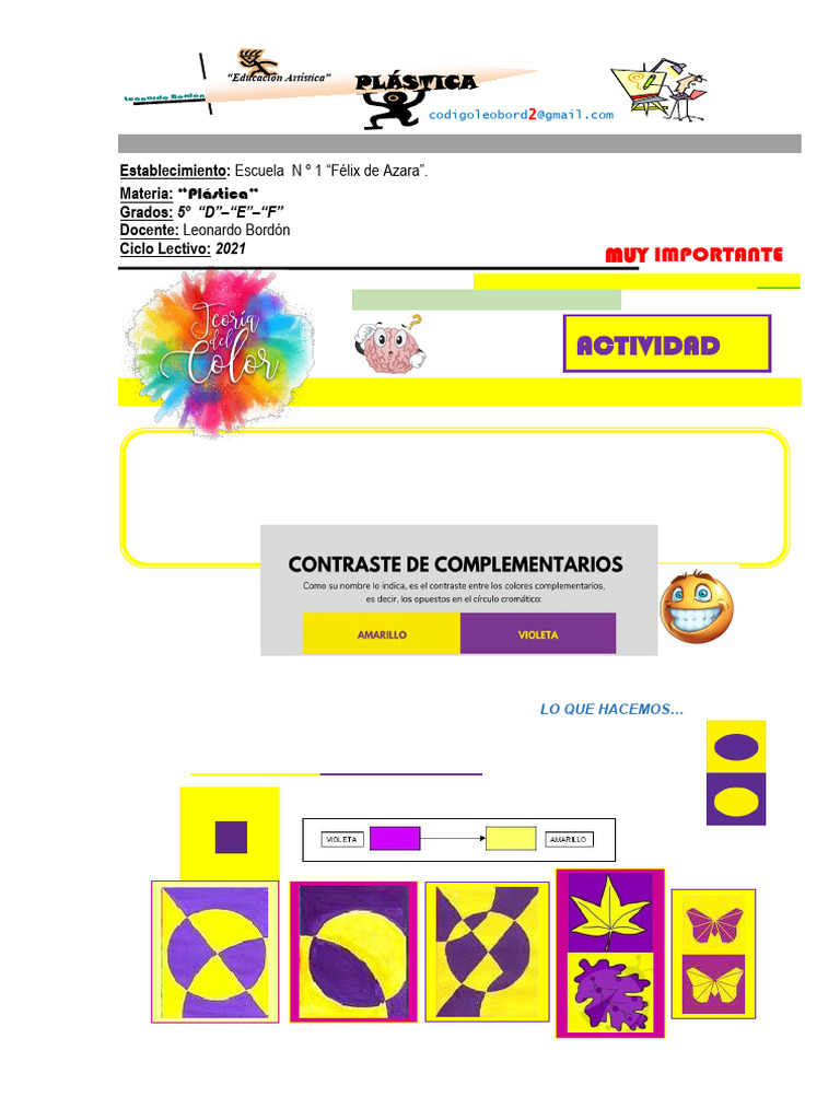 5º GRADO -ACTi 15- TEORÍA DEL COLOR VII - Colores COMPLEMENTARIOS III- AmarilloS y VioletaS ...