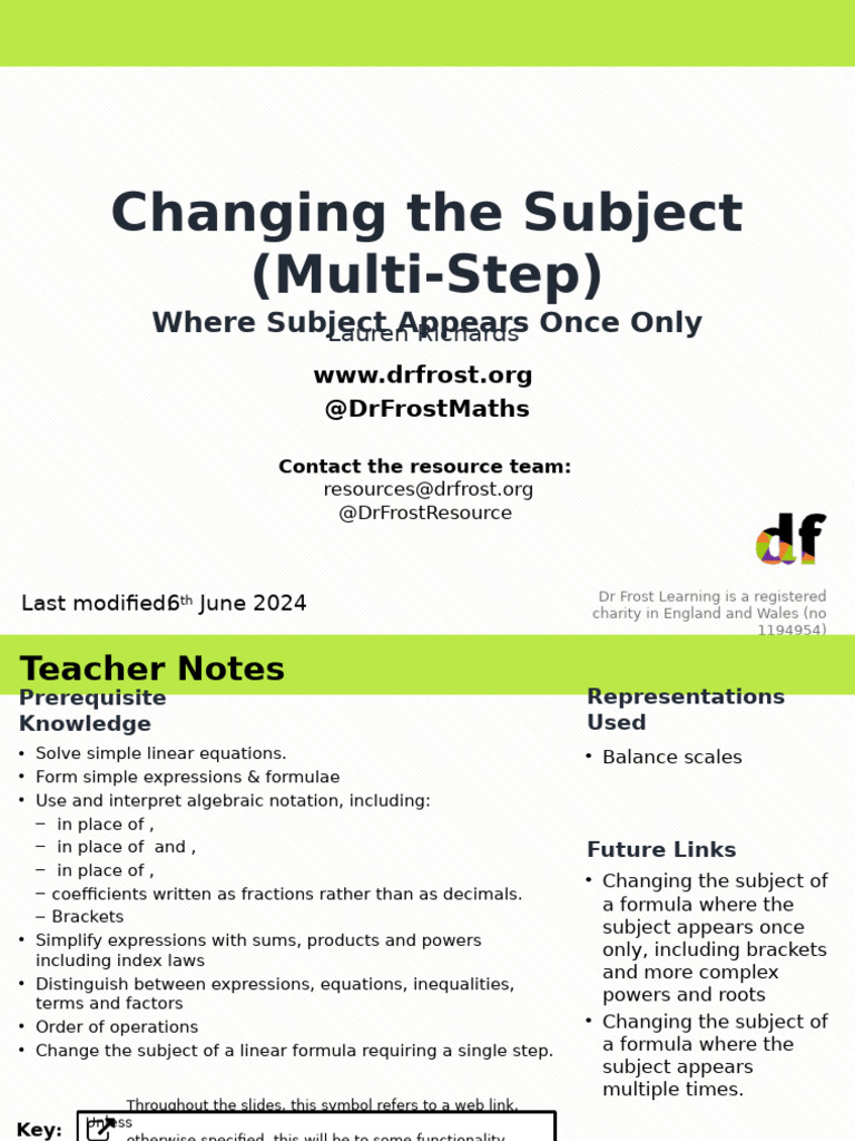 Changing the Subject in Algebra | PDF | Equations | Mathematics