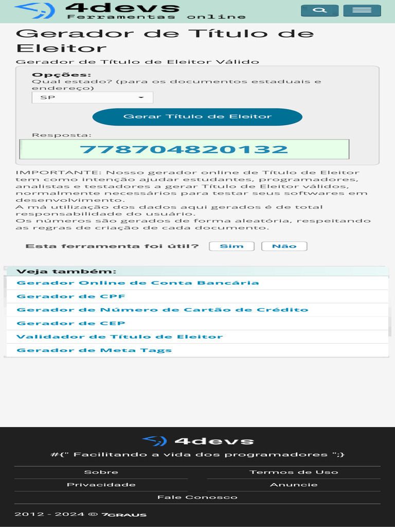 Gerador de Título de Eleitor - 4devs | PDF