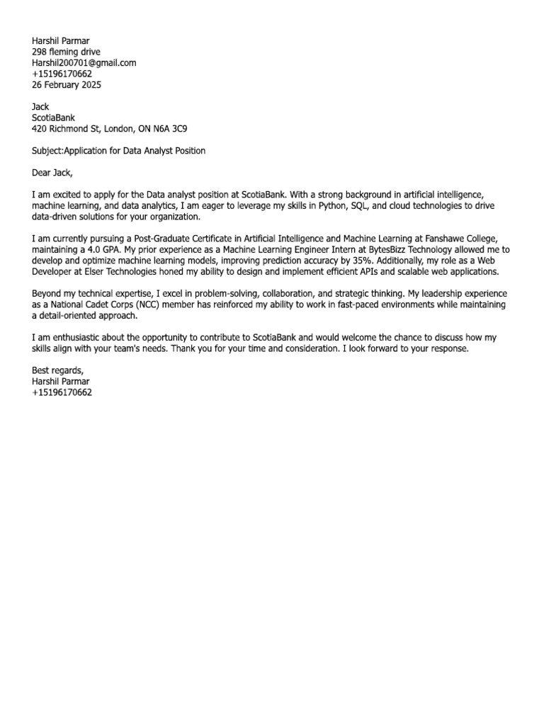 Harshil Cover Letter | PDF