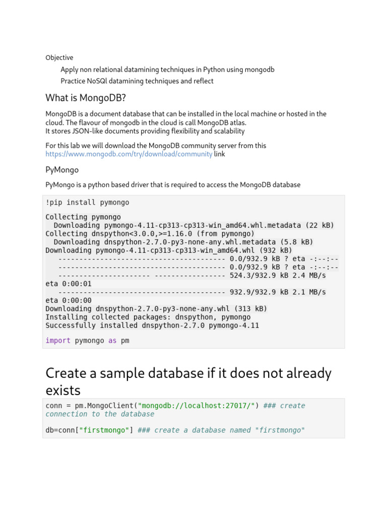 Lab 3 Data Mining NoSQl - Harshil - Parmar | PDF | Mongo Db | Databases