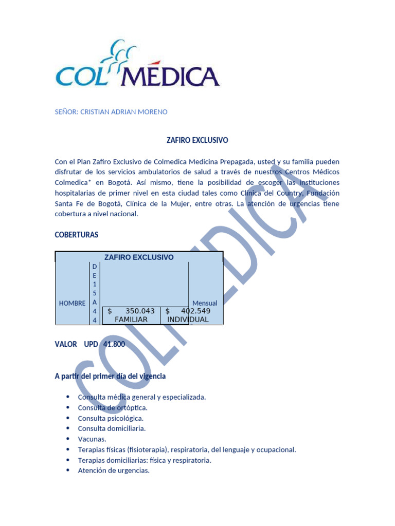 Plan Zafiro Exclusivo | PDF | Terapia | Tratamientos médicos